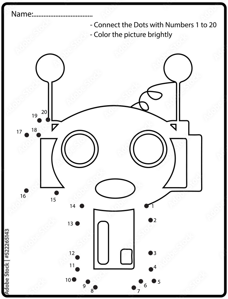 Educational game of dot to dot puzzle with doodle robot for children ...