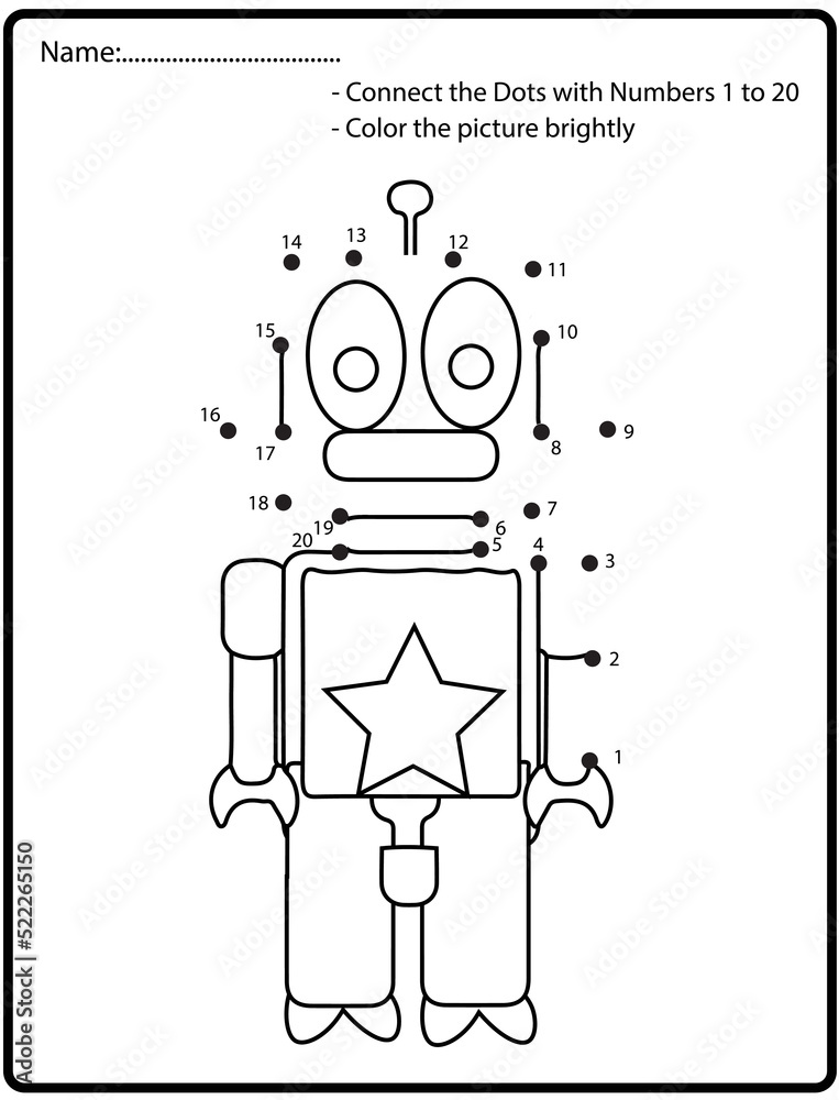 Educational game of dot to dot puzzle with doodle robot for children ...