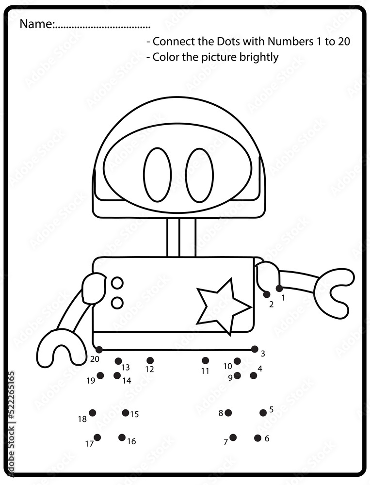 Educational game of dot to dot puzzle with doodle robot for children ...