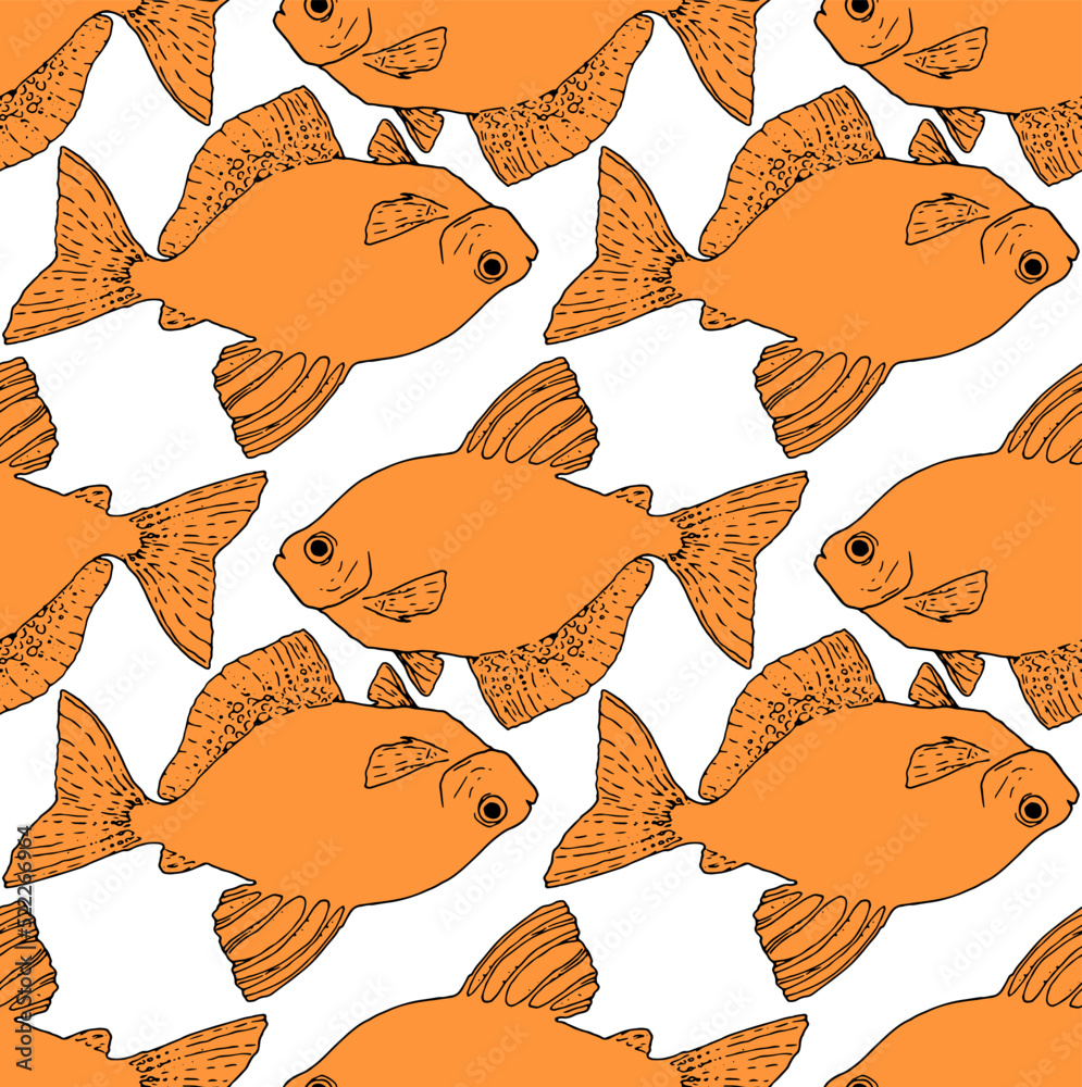 Seamless pattern of sea fish orange Sera Tetra . Cute tropical fish ...