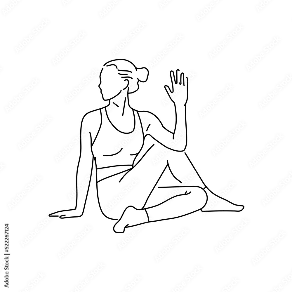Ardha matsyendrasana color line illustration. Pictogram for web page ...