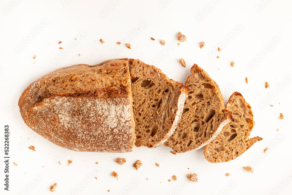 Wholegrain Organic Bread with crumbs isolated on white background ...
