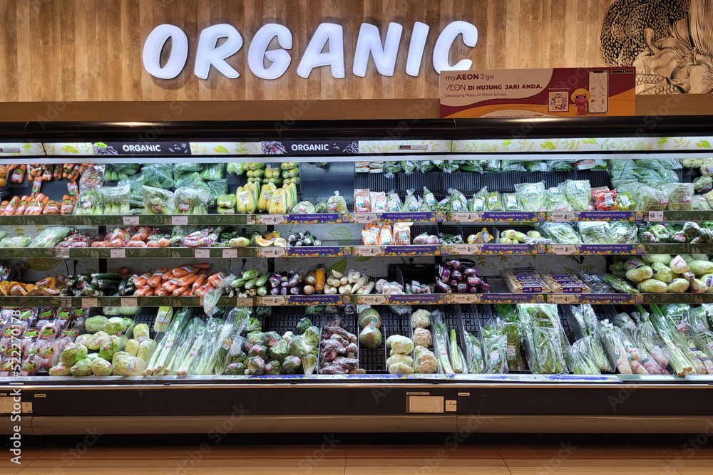 PENANG, MALAYSIA - 8 AUG, 2022: Interior view of the huge refrigerator ...