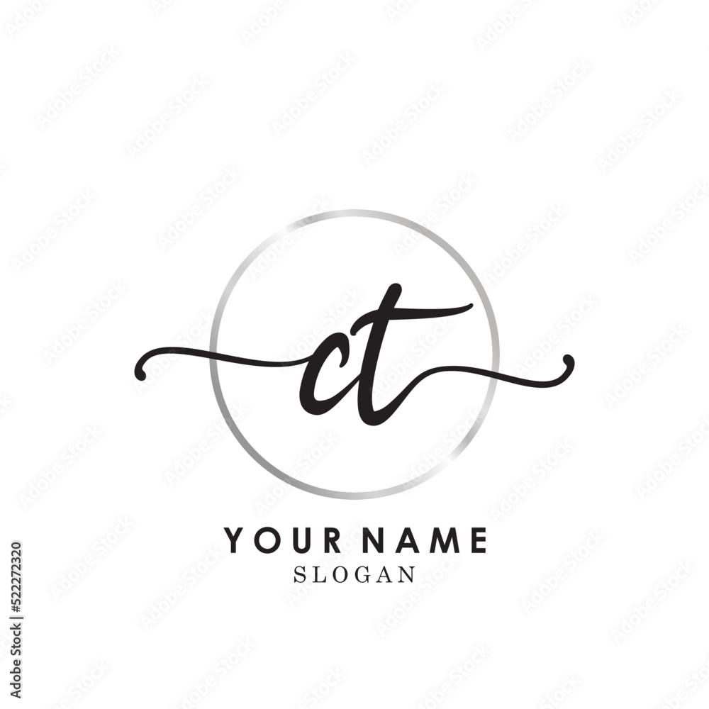 CT Handwriting Initial Logo Letter Design Vector Logo With Circle ...