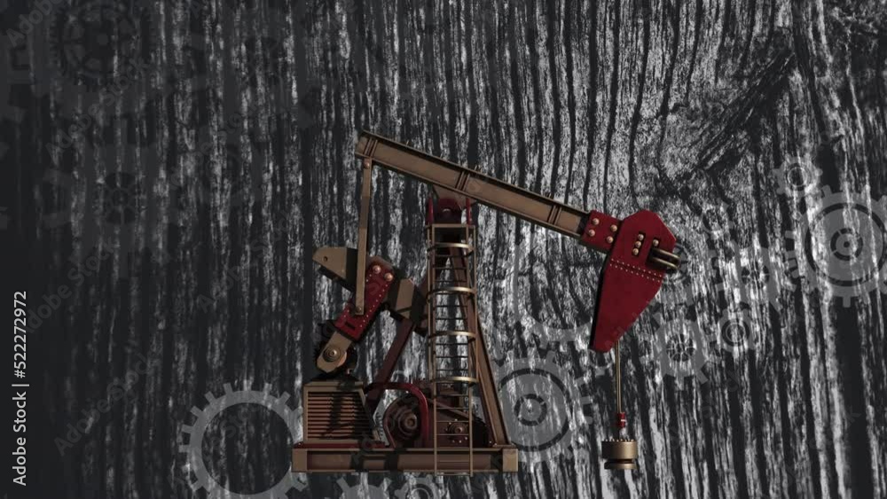 Animation of pump hack and cogs over black changing background Stock ...
