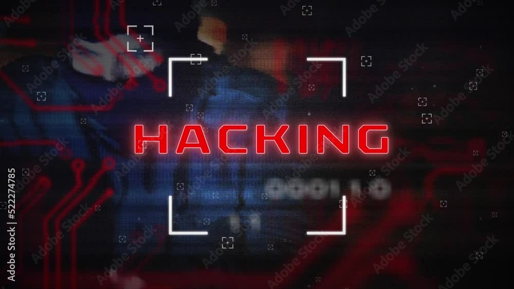 Animation of hacking over integrated circuit and data over caucasian ...
