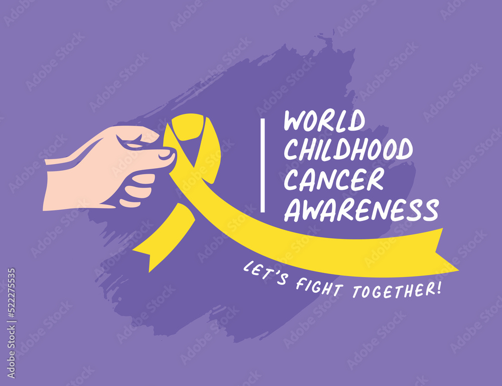 World childhood cancer poster design with a hand is holding a yellow ...