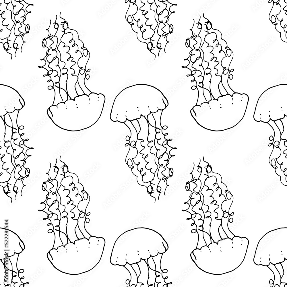 a pattern from a drawing of a jellyfish. a hand-drawn sketch-style ...