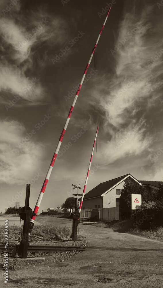 Erected railway barriers on the track Stock Photo | Adobe Stock