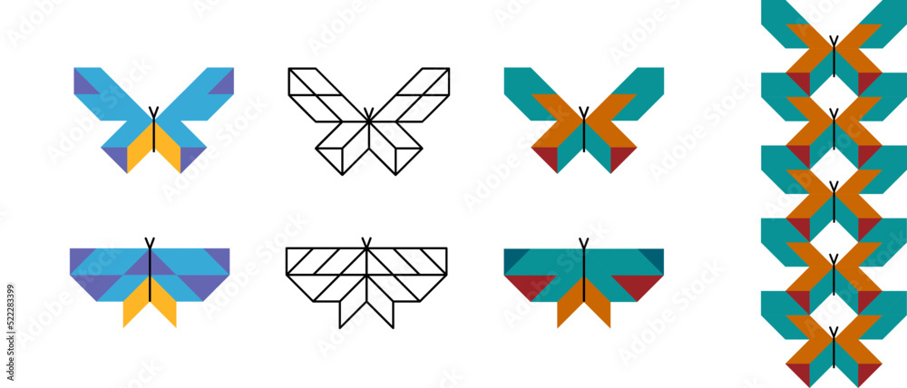 Geometric shapes butterfly. Logo. Insect mosaic from polygons. A ...
