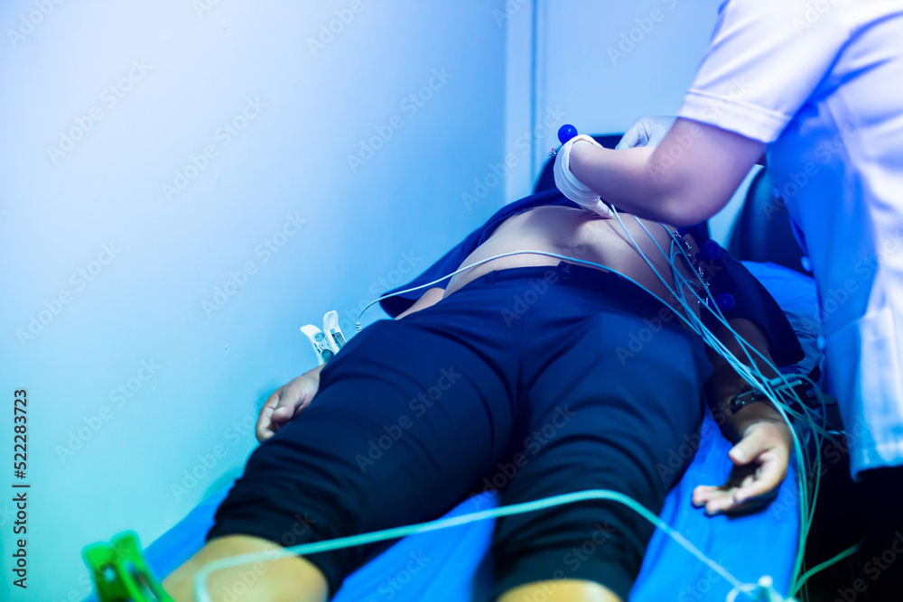 Electrocardiogram for heart and pulse measurement in hospital. Annual ...