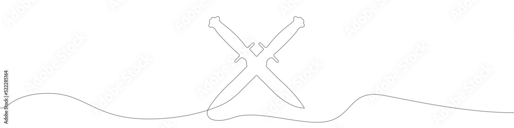 Crossed knives icon line continuous drawing vector. One line Crossed ...