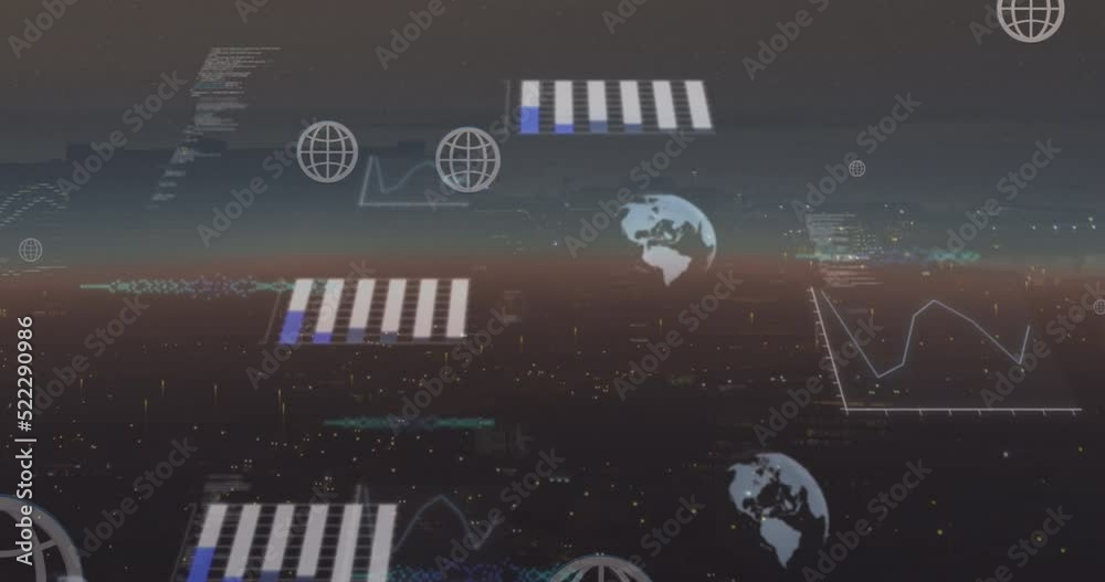 Animation of interface with data processing against space in background ...