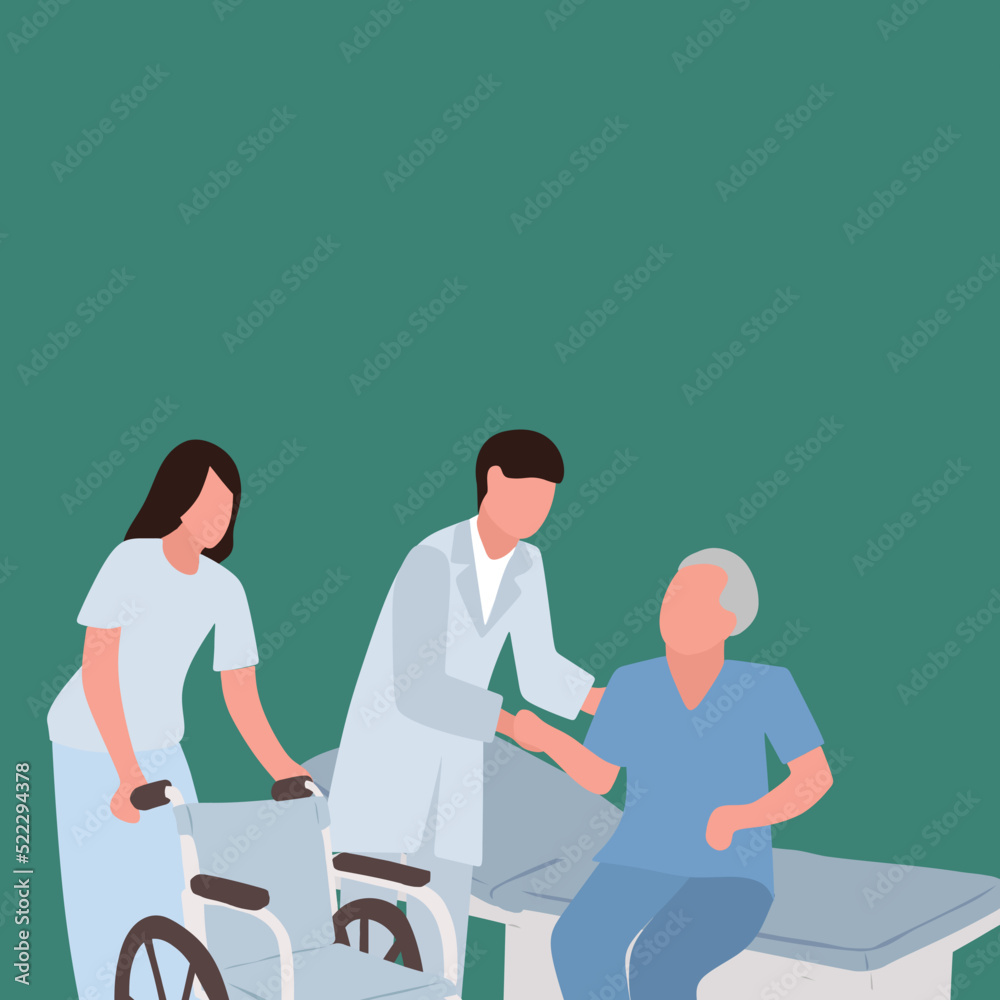 Simple Vector illustration drawing of young male doctor helping an old ...