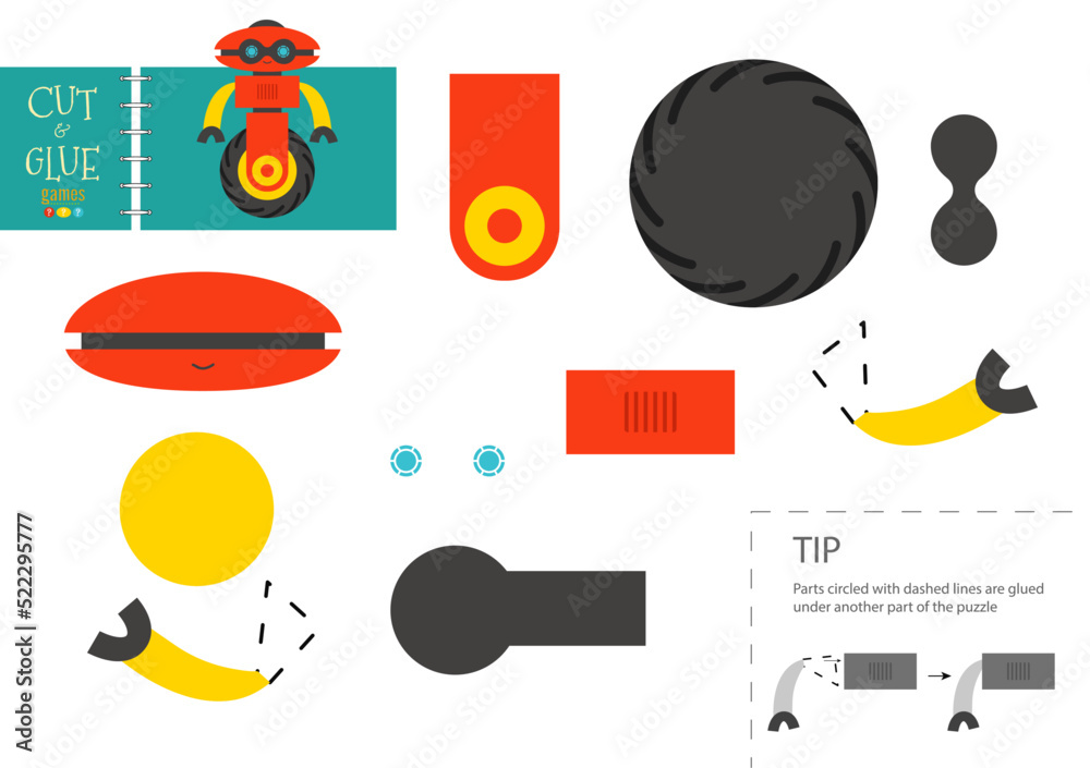 Cut and glue paper toy vector illustration. Robot character scissors ...