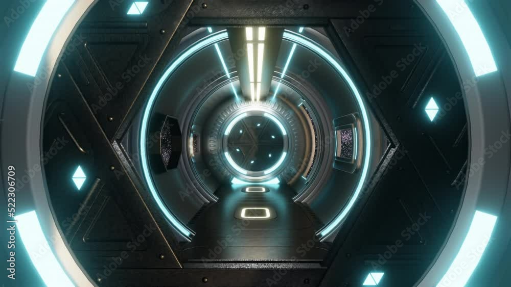 3D rendering of a spaceship interior. Looped animation. Camera flight ...