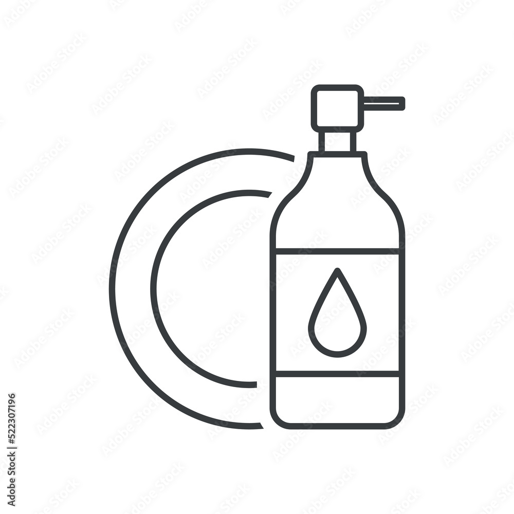Dishwashing liquid icon. A simple line drawing of detergent and a clean ...