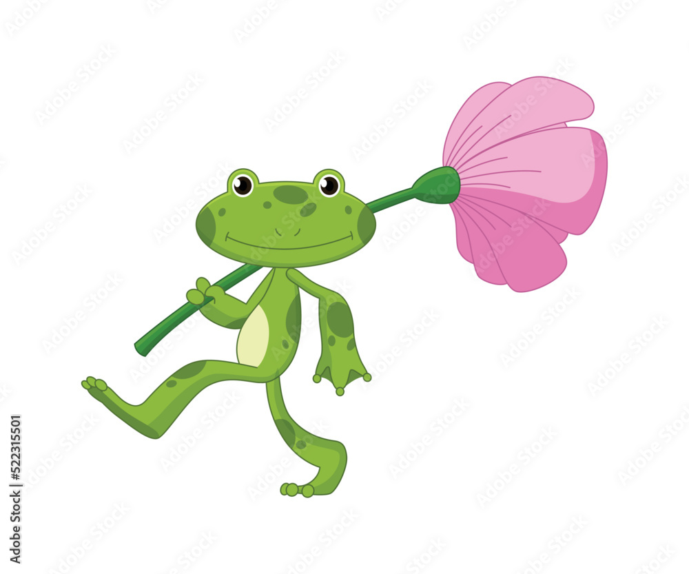 Cartoon frogs Funny cartoon frog. Little amphibia character goes on ...