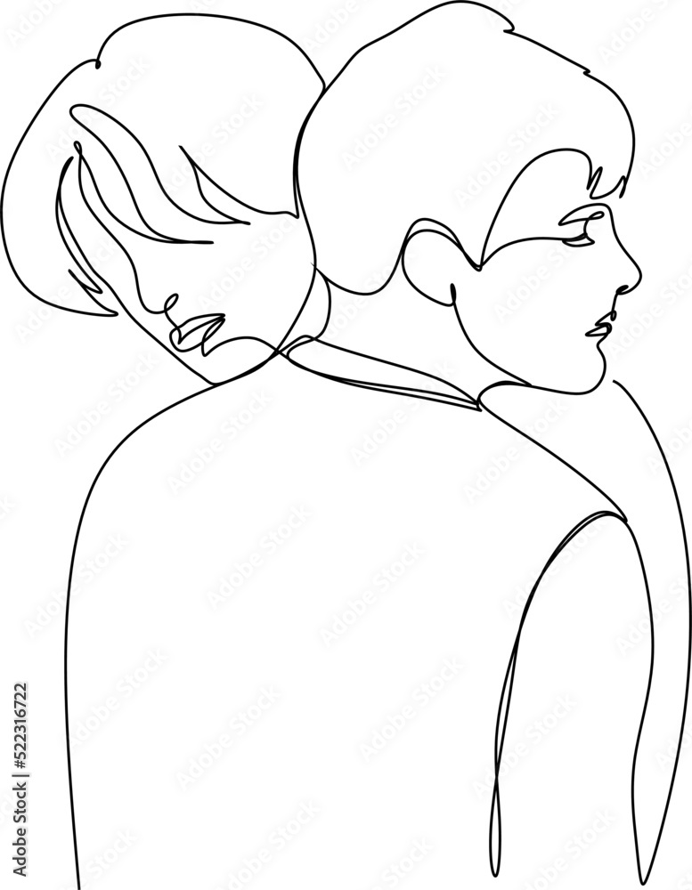 Hand drawn couple line art vector illustration. Man kiss sketch. Happy ...