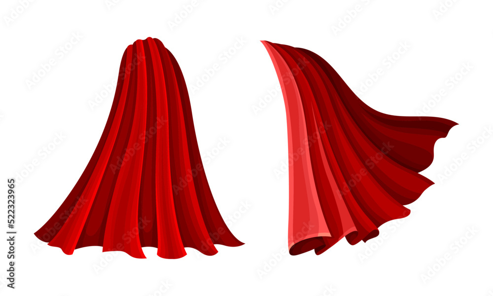 Superhero red capes set. Silk scarlet flying cloak cartoon vector ...