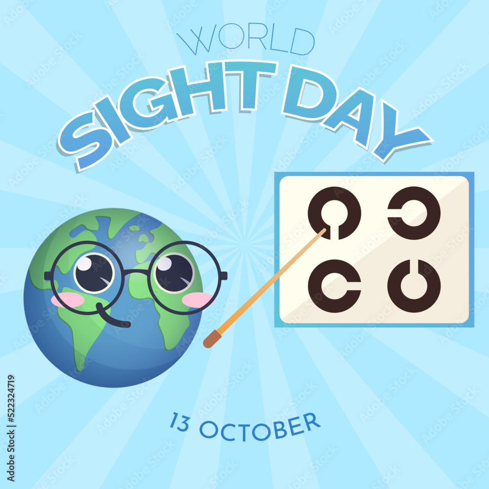 World sight day. Earth holding pointer. Eye test symbols. Vector poster ...