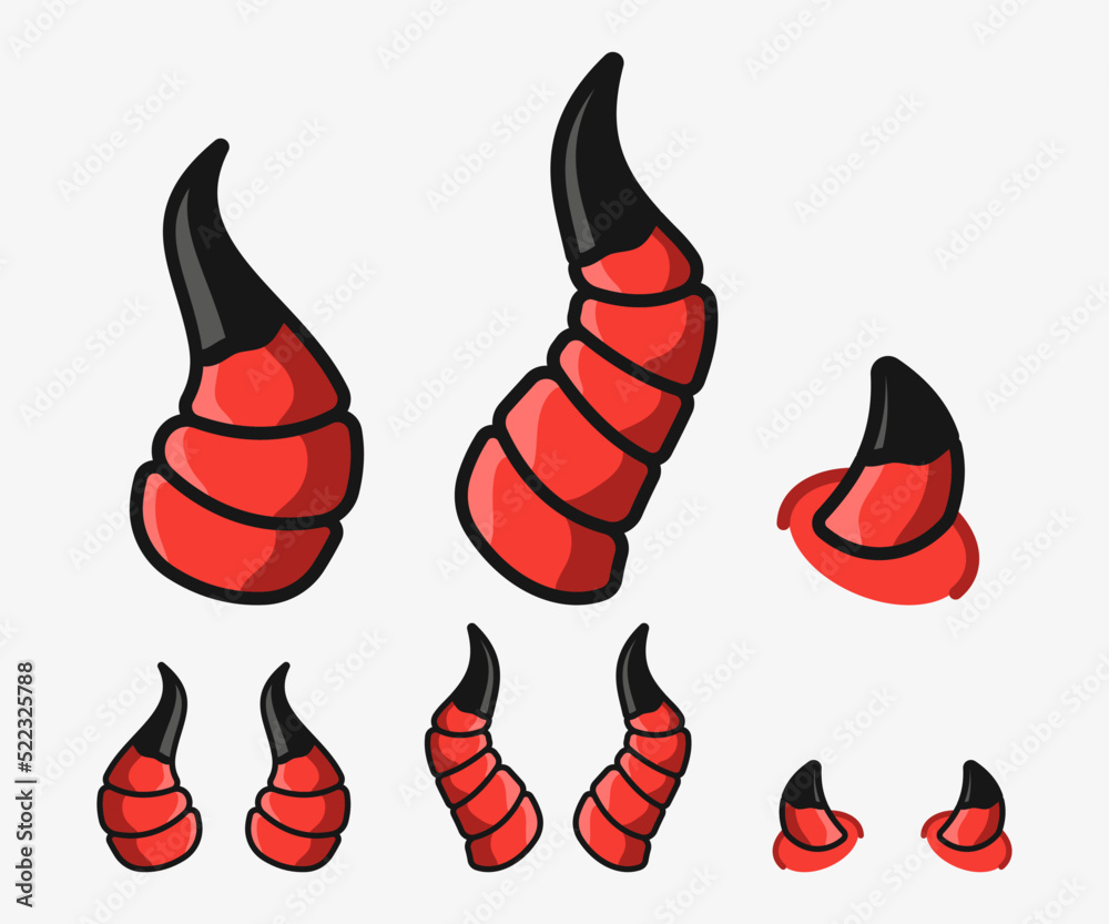 Devil horns vector cartoon set isolated on background. Stock Vector ...