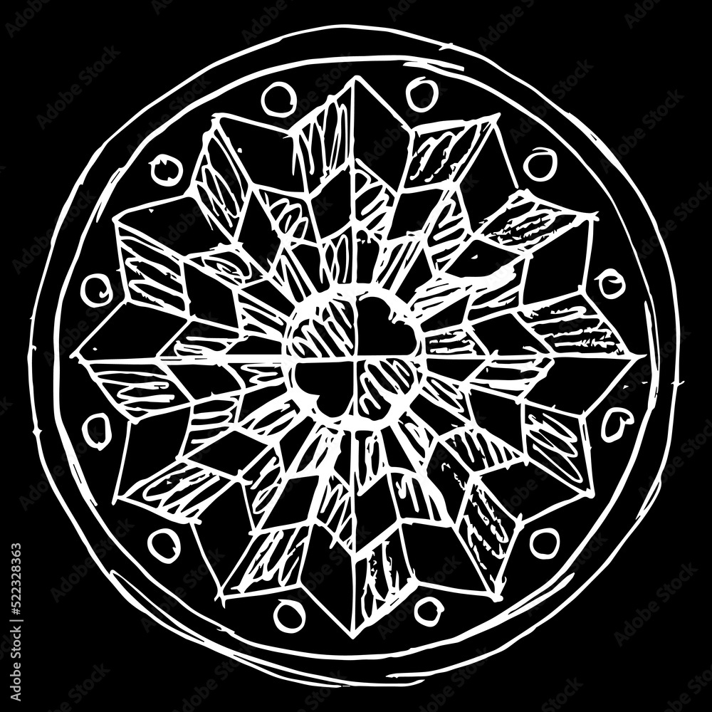 Round geometrical mandala. Ancient Egyptian Coptic design. Hand drawn ...