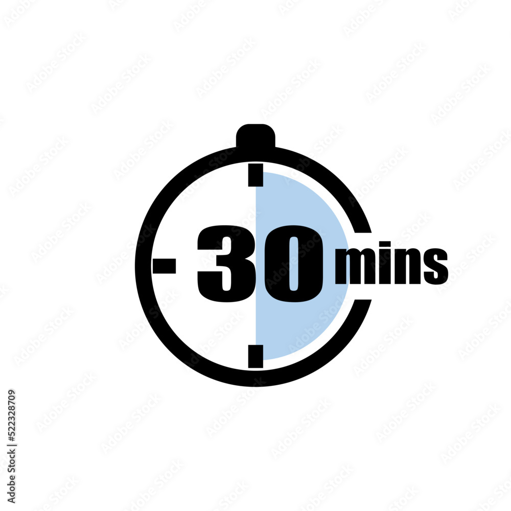 stopwatch icon with 30 minute timer. vector illustration countdown time ...