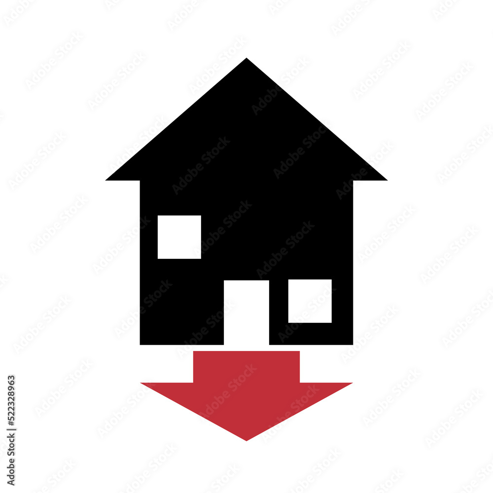 house icon with arrow down. illustration vector property market symbol ...