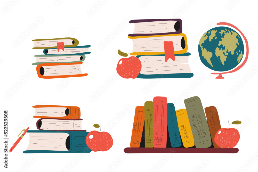 School books vector cartoon set isolated on a white background. Stock ...