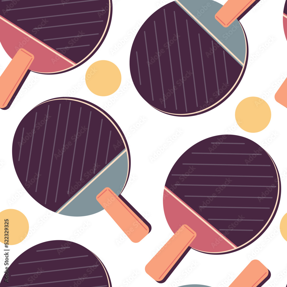 Ping pong ball and racket vector cartoon seamless pattern background ...