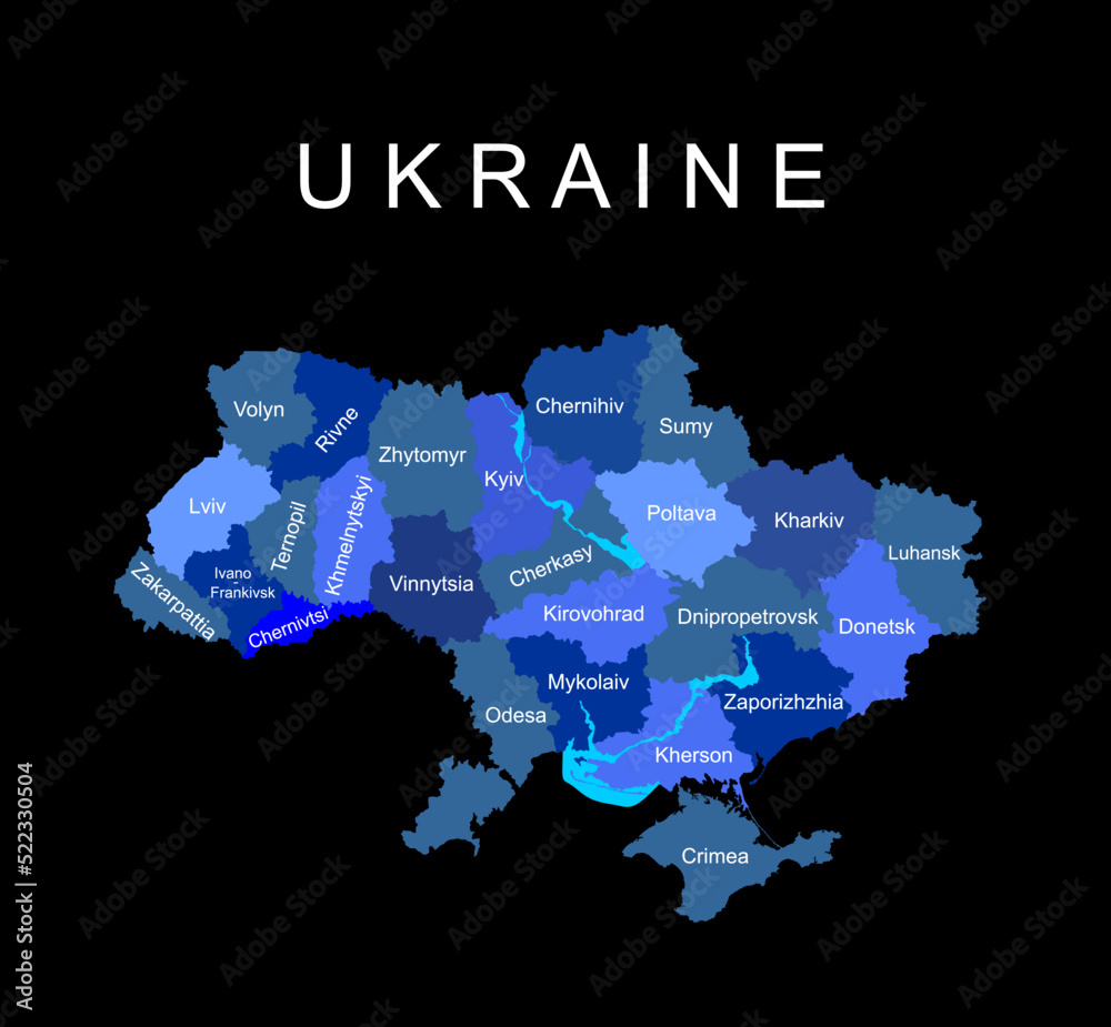Editable Ukraine map vector silhouette illustration isolated on black ...