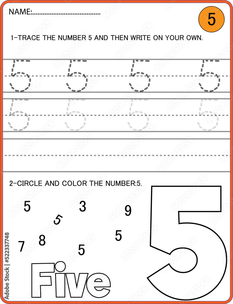 Tracing numbers activity. Trace the number 5 Educational children game ...