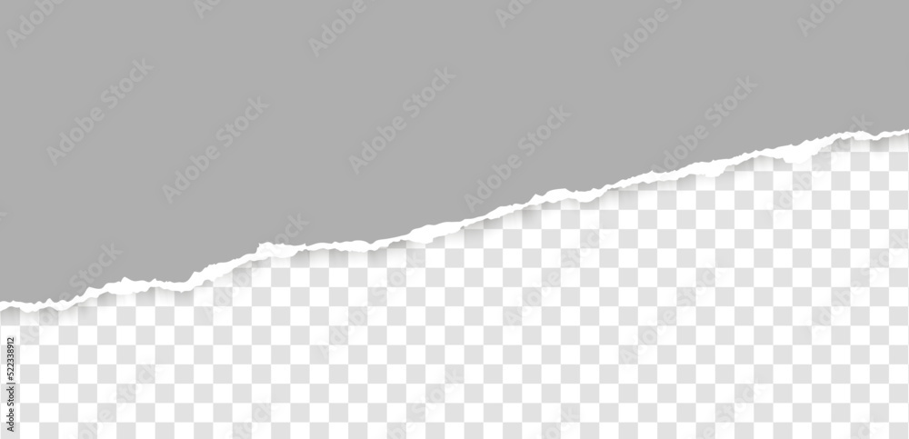 Realistic, torn, diagonal strip of gray paper with a light shadow on a ...