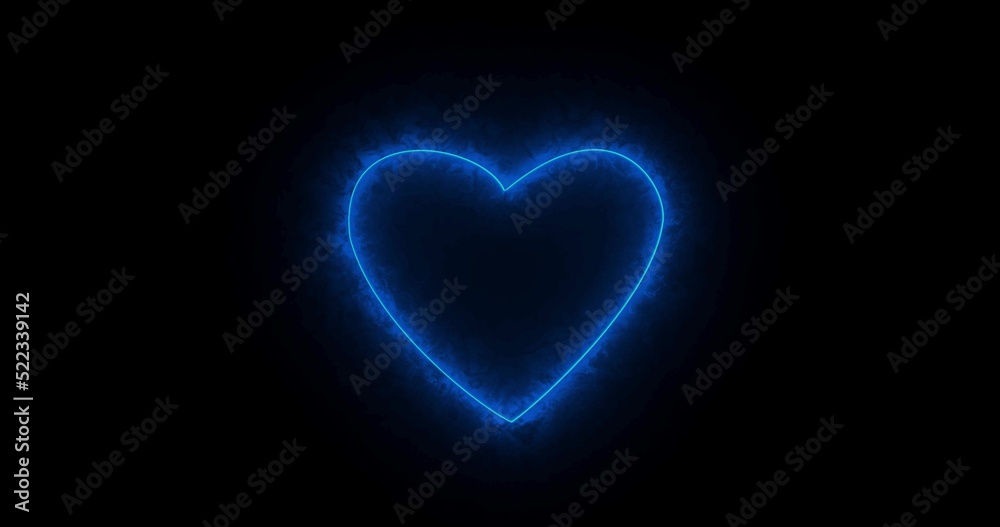 blue Fiery heart on a black background. Abstract hot heart shape, flame ...