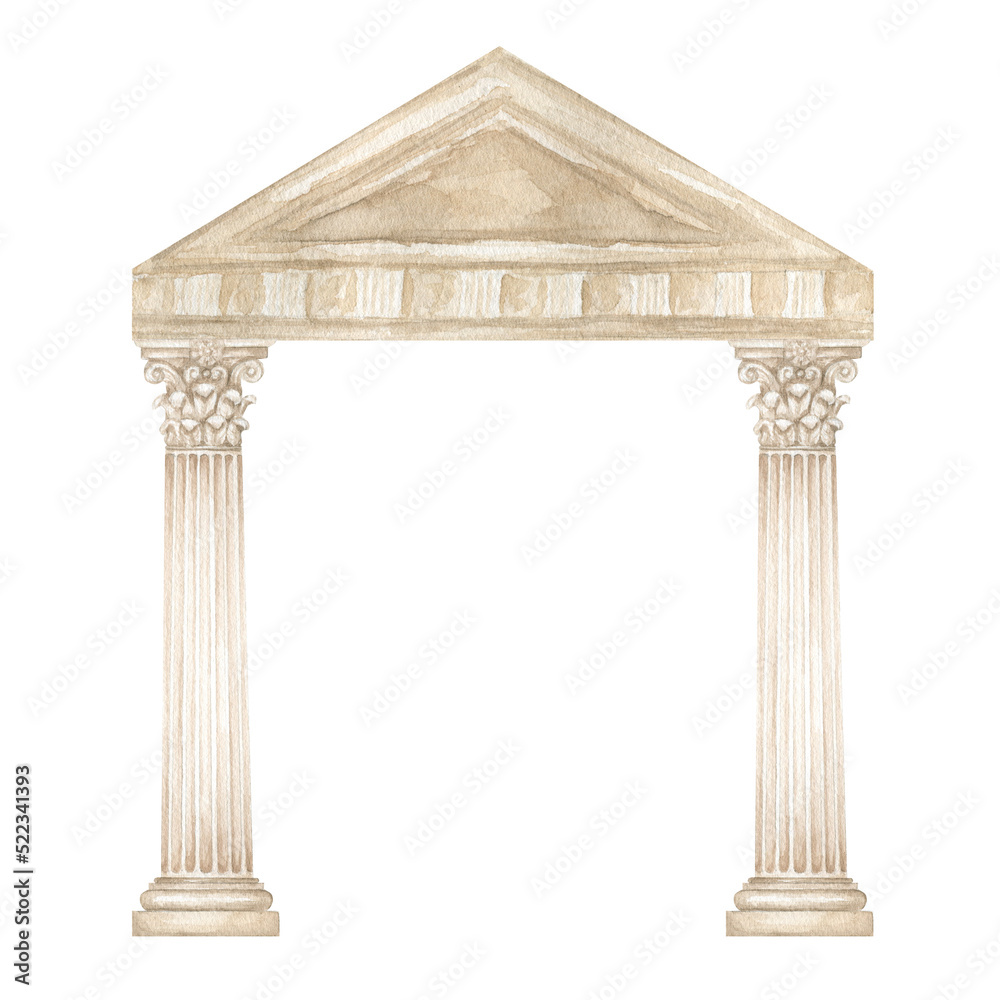 Watercolor antique arch with column corinthian order, Ancient Classic ...