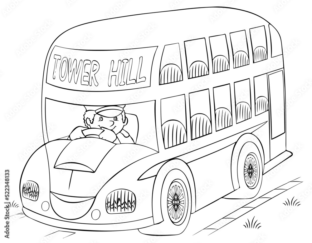 Cartoon London bus for coloring page. vector de Stock | Adobe Stock