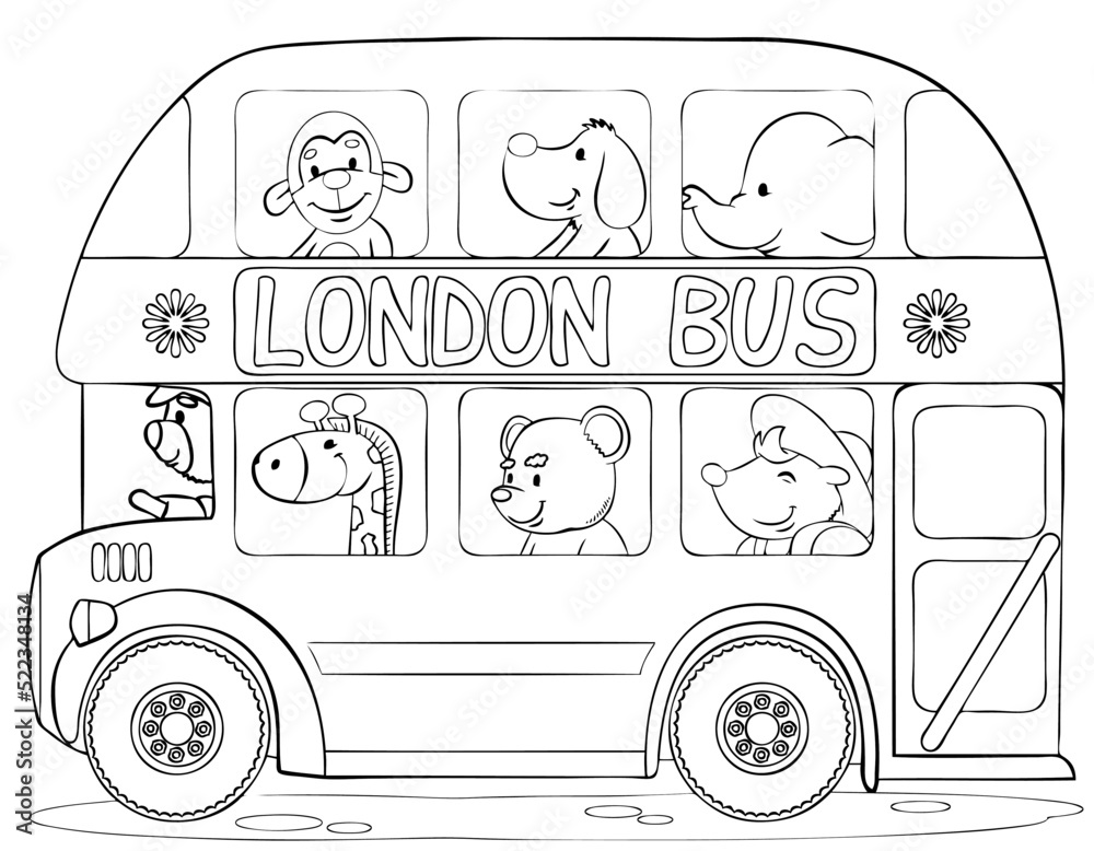 Cartoon London bus for coloring page. Stock Vector | Adobe Stock