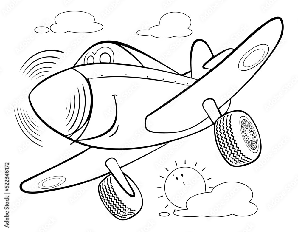 Cartoon plane for coloring page. Stock Vector | Adobe Stock
