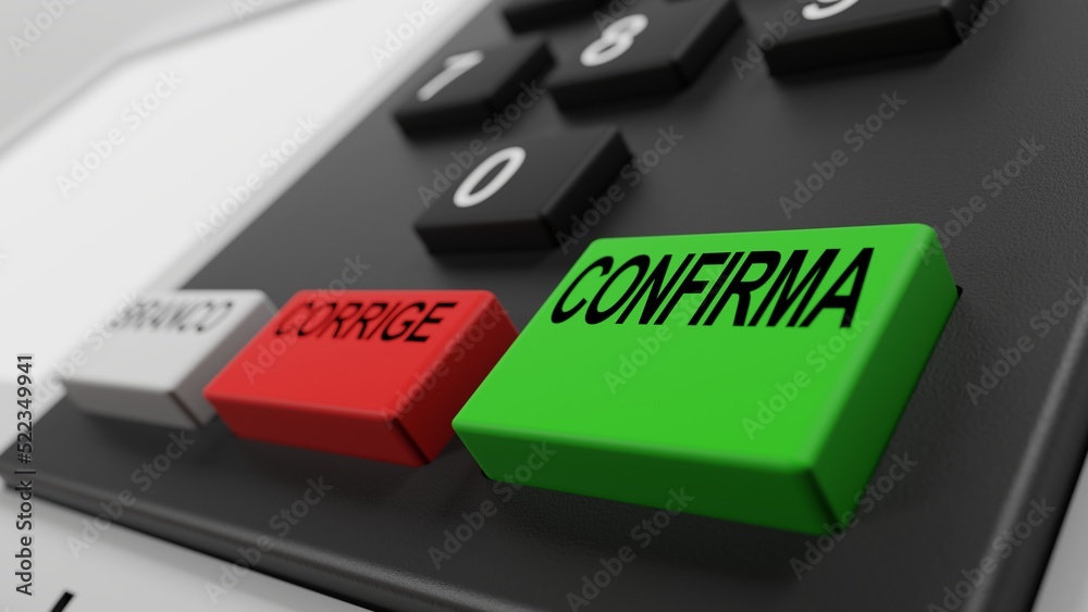Renderização 3d de close-up em botão de confirmação verde de teclado ...