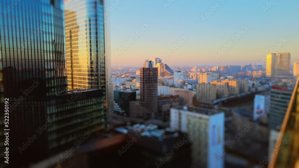 Stockvideo City business district glass skyscrapers drone zoom in close ...
