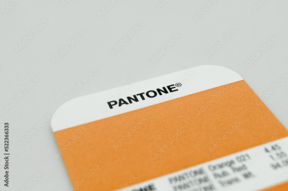 Berdsk, Russia - 22 May 2022: Pantone color guide. Palette of orange ...