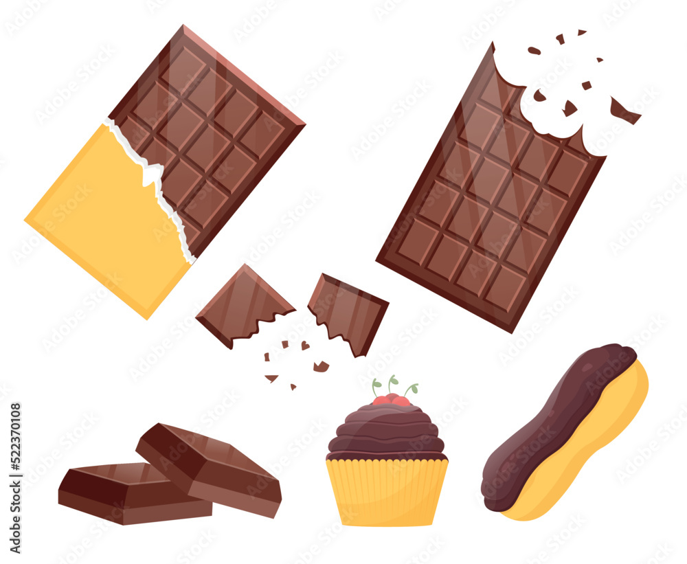 Chocolate Candies Set Collection Of Sweets Sugar Chocolate Cupcake And Muffin Cafe And