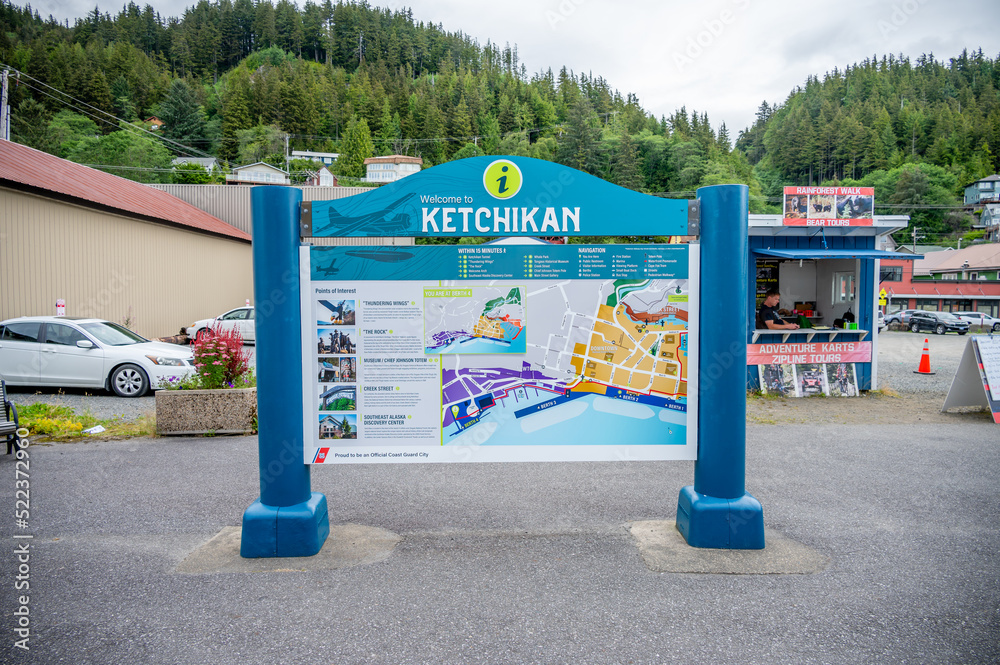 Ketchikan, Alaska - July 29, 2022: sign with map of Ketchikan showing ...