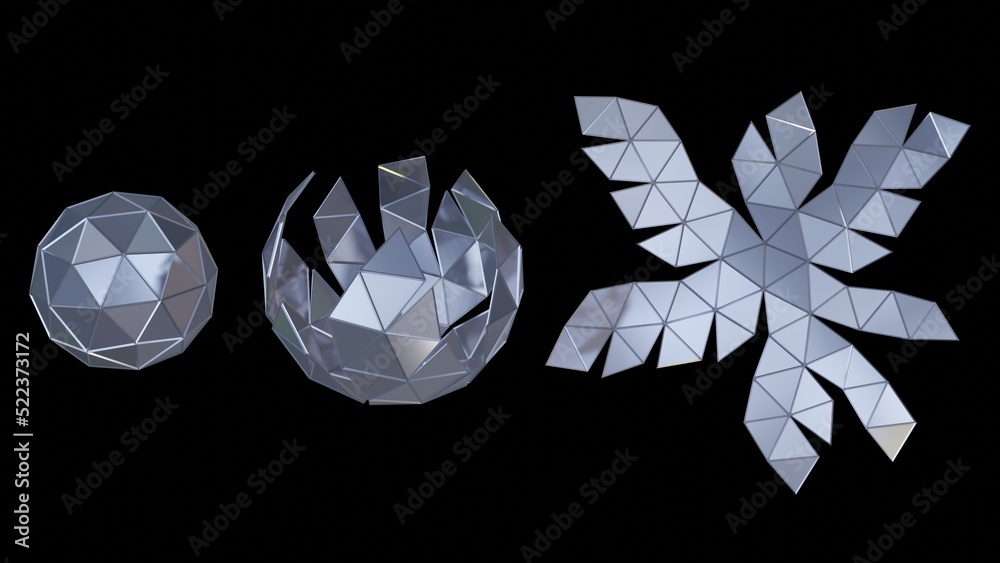 Origami sphere unfolding. Simple geometric ball unfolds revealing flat ...