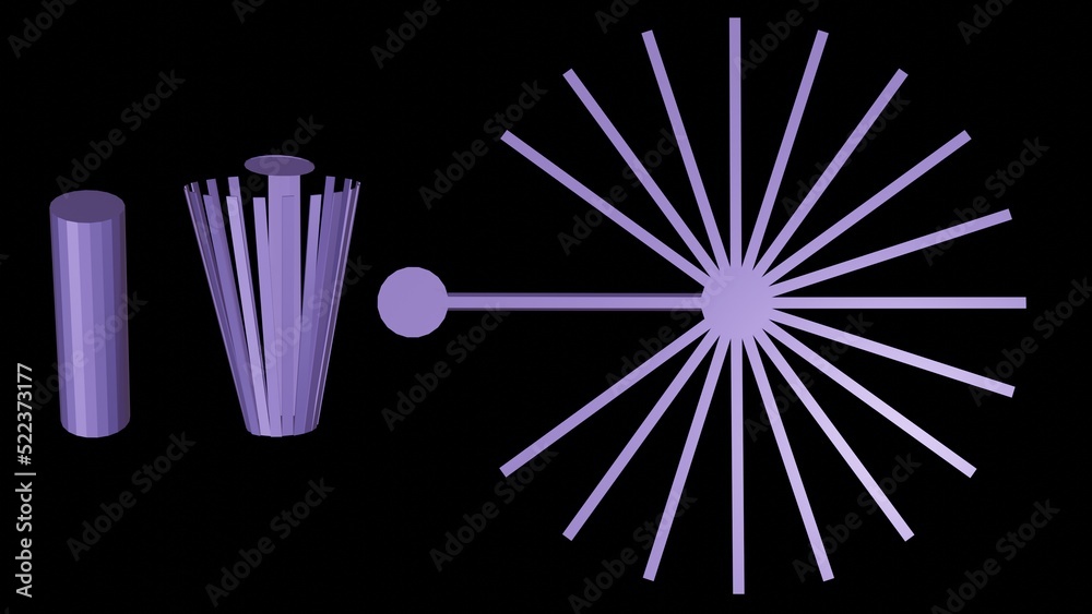 Origami cylinder unfolding. 3d geometric cylindrical shape unfolds into ...