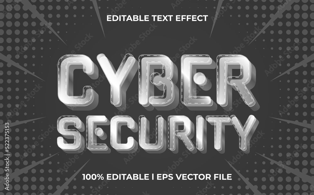 cyber security 3d text effect with glossy theme. silver typography ...