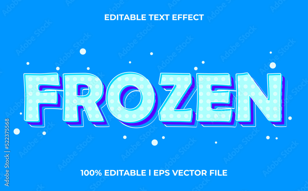 frozen 3d text effect with cute theme. blue typography template for ice ...