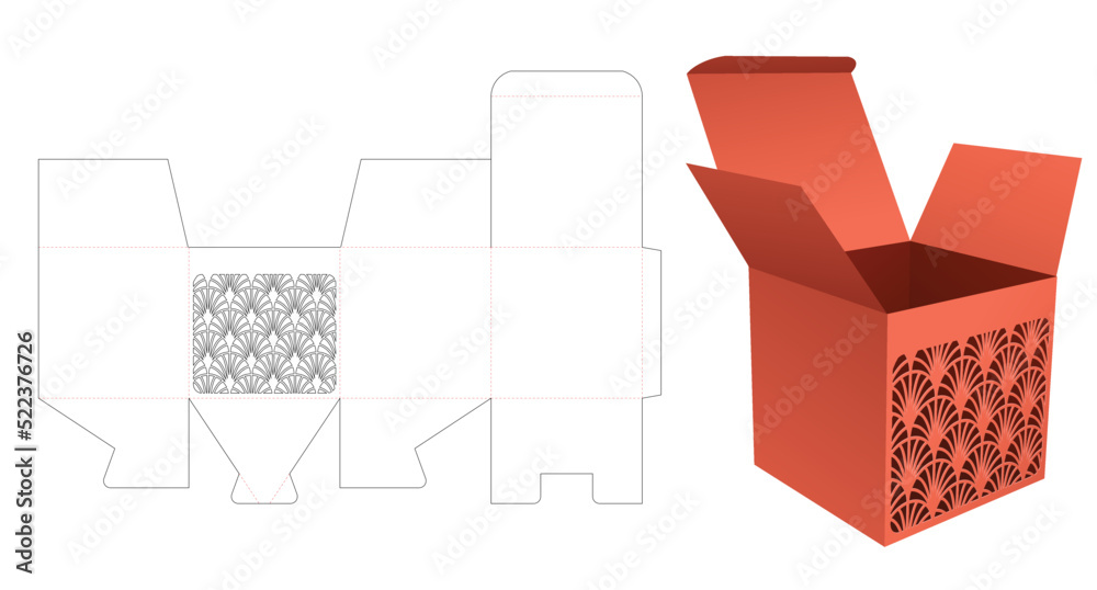 Stenciled box die cut template and 3D mockup Stock Vector | Adobe Stock