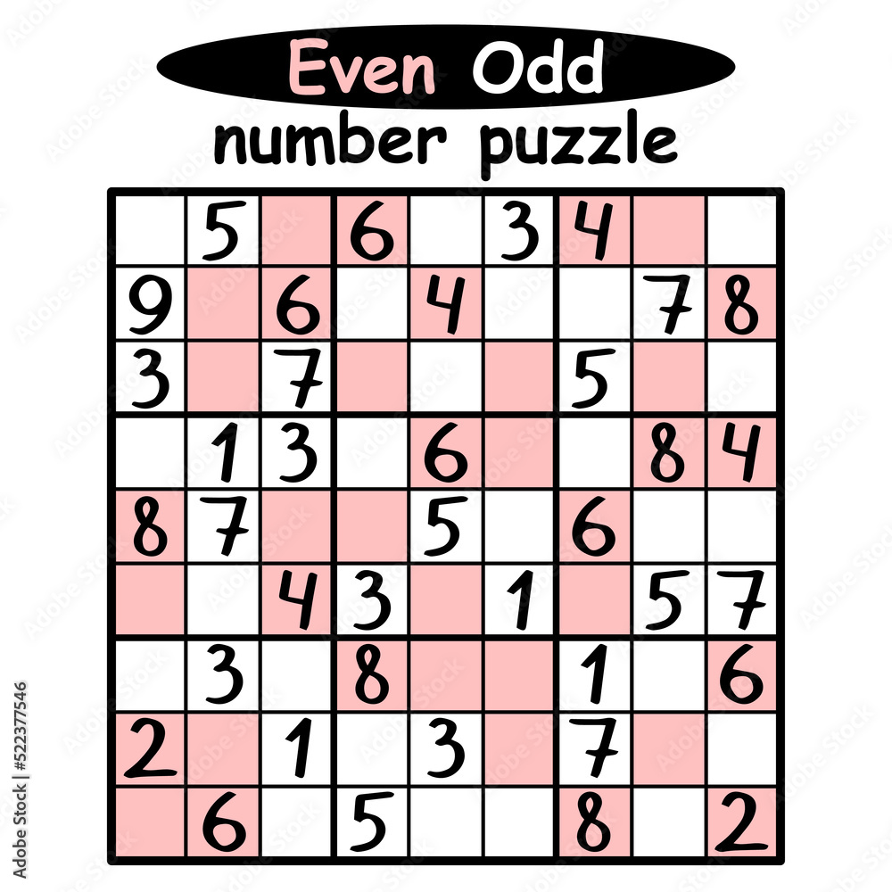 Colorful Even-Odd sudoku for children vector illustration. Place even ...